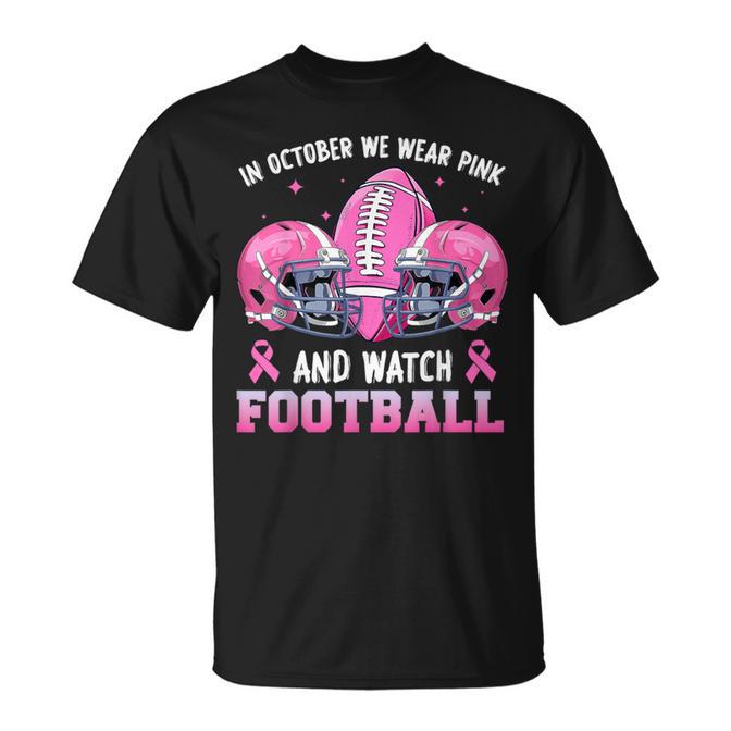 In October We Wear Pink Cheerleading Football Breast Cancer T-Shirt ...