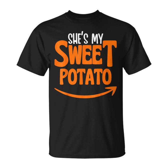 Yes I Yam My Sweet Potato For Matching Couple Thanksgiving T-Shirt | Mazezy