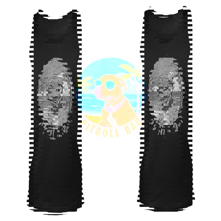 Vintage Pitbull Dad Sunset Pittie Dad Unisex Tank Top | Mazezy