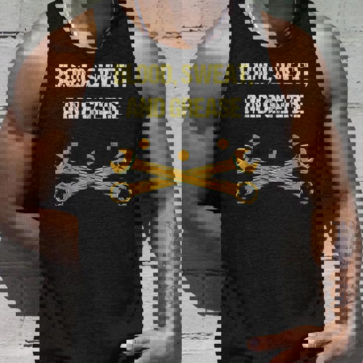 Blood Sweat And Grease Mechanic Humor Car Repair Memes Tank Top | Mazezy