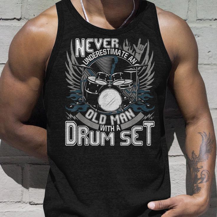 Never Underestimate An Old Man With A Drum Set Drummer Tank Top | Mazezy