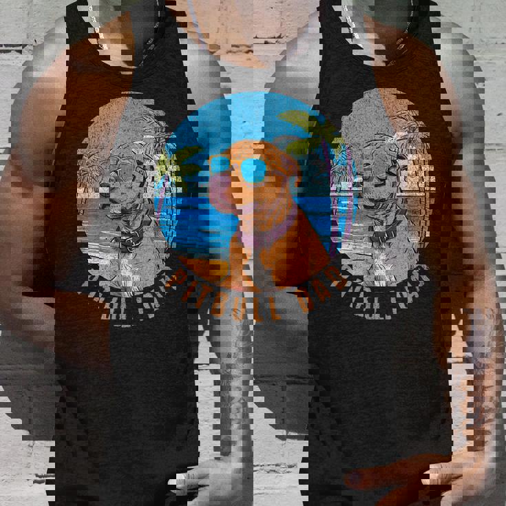 Vintage Pitbull Dad Sunset Pittie Dad Unisex Tank Top | Mazezy