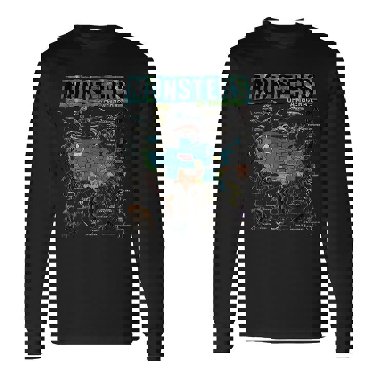 Cryptid Monsters Of America Folklore Creature Cryptozoology Long Sleeve ...