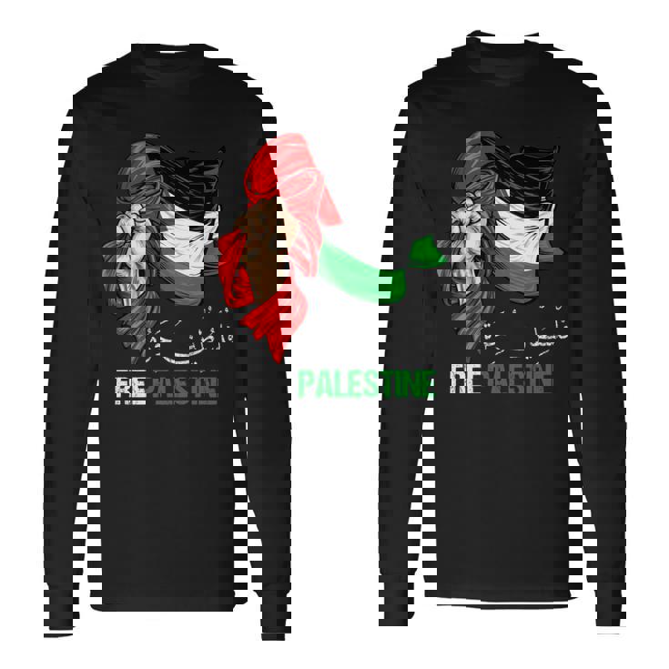 Free Palestine Arabic Palestine Flag Long Sleeve T-Shirt | Mazezy
