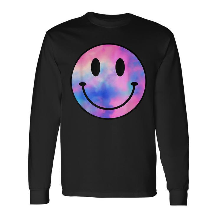 Happy Face Tie Dye Smile Face Meme Trendy Long Sleeve T-Shirt - Seseable