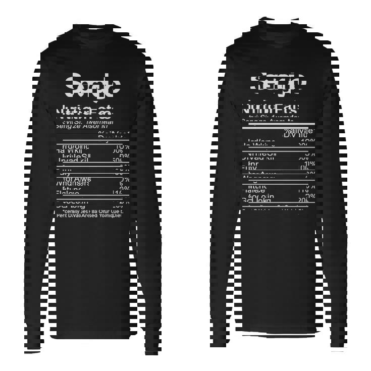 Sergio Name Sergio Nutrition Facts V2 Long Sleeve T-Shirt | Seseable