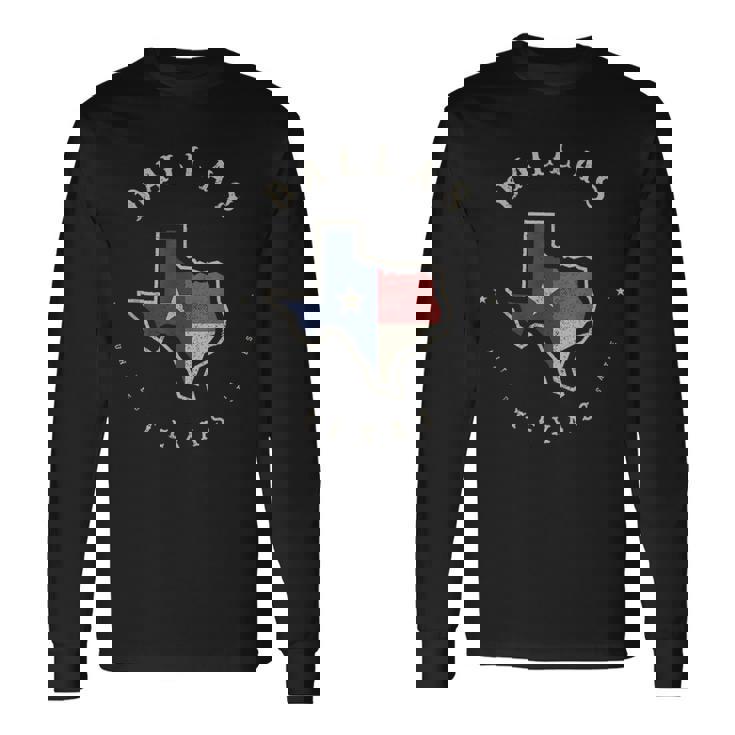 Vintage Dallas Texas State Flag Map Skyline Souvenir Long Sleeve T ...