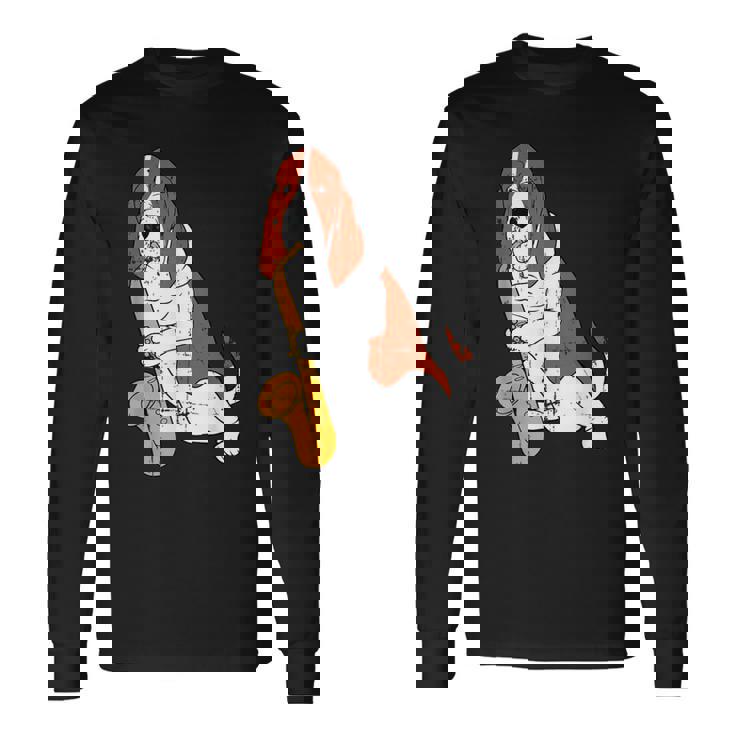 Vintage Jazz Dog Saxophone Puppy Musician Cute Animal Long Sleeve T ...