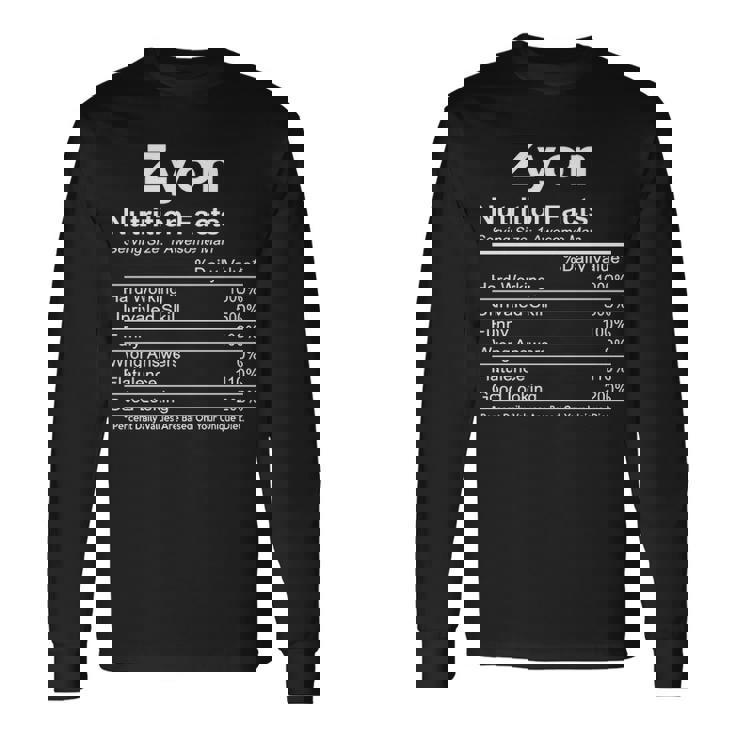 Zyon Name Zyon Nutrition Facts V2 Long Sleeve T-Shirt - Seseable