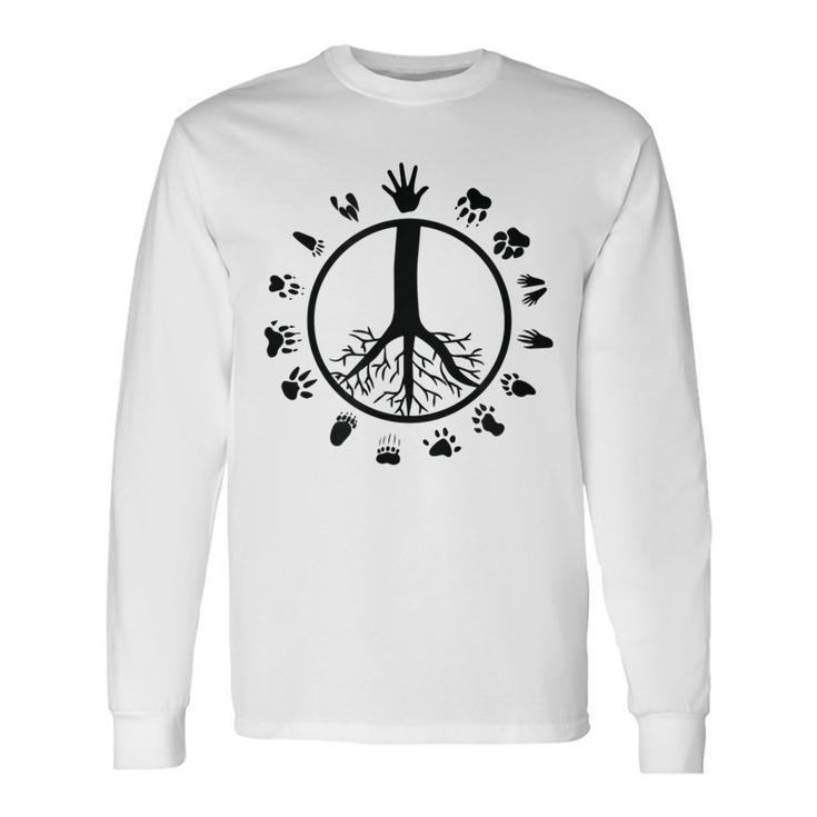 Vegan Animal Rights Peace Sign Paw Tree Root Footprint Long Sleeve T ...