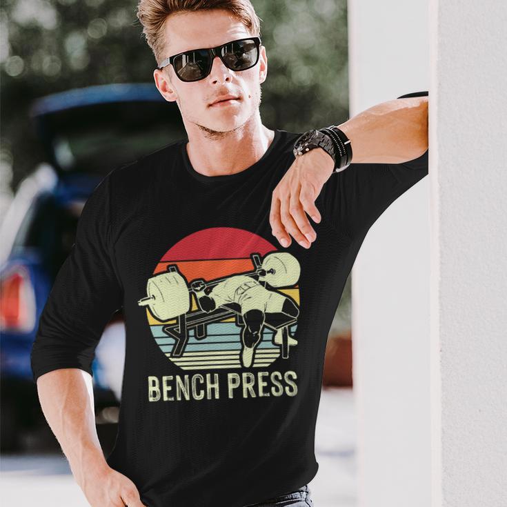 Bench Press Vintage Gym Power Fitness Training Plan Chest Long Sleeve T ...