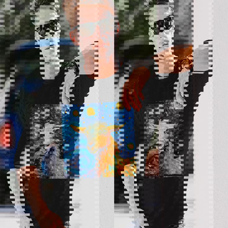 Goat In The Style Of Van Goghs Iconic Starry Night Long Sleeve T-Shirt ...