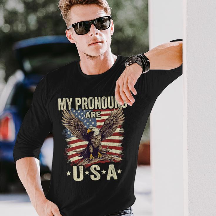 Patriotic American Flag Eagle 4Th July My Pronouns Are Usa Long Sleeve ...