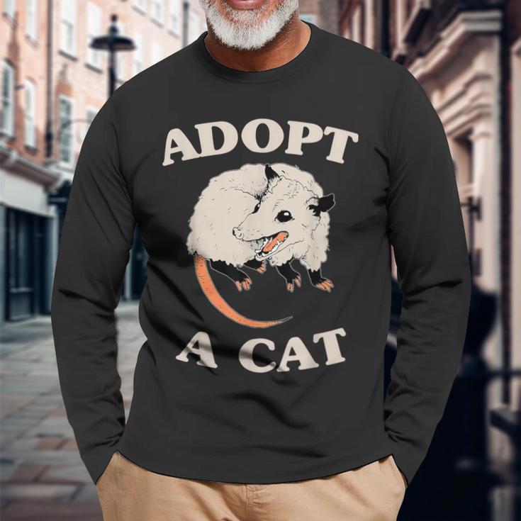 Possum Adopt A Cat Cute Opossums Team Trash Vibes Long Sleeve T-Shirt ...