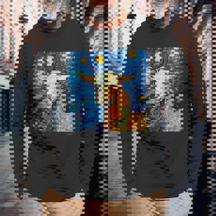 Goat In The Style Of Van Goghs Iconic Starry Night Long Sleeve T-Shirt ...