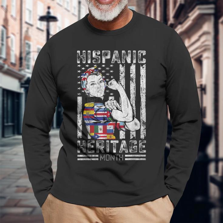 Latin Countries Hands Heart Flags Hispanic Heritage Month Long Sleeve T ...