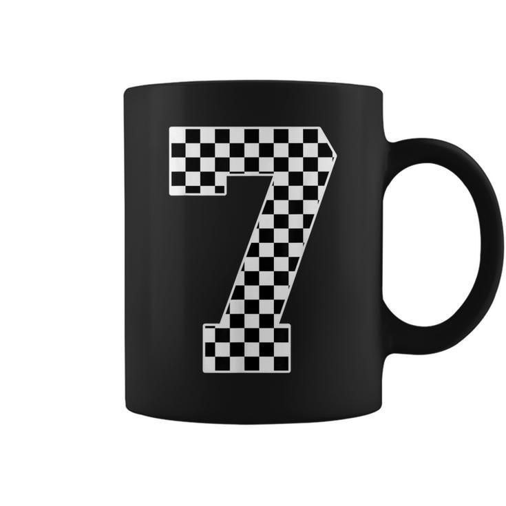 7Th Birthday Race Car Seven 7 Year Old Checkered Flag Coffee Mug | Mazezy