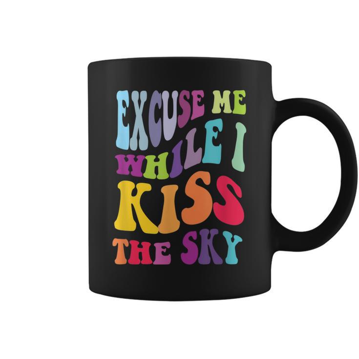 Excuse Me While I Kiss The Sky Retro Hippie Hippy Colors Coffee Mug ...