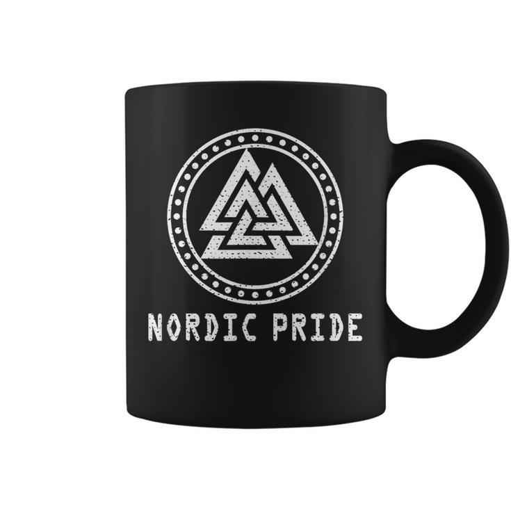 Nordic Pride Viking Symbol Valknut Mens Back Print T-shirt | Mazezy