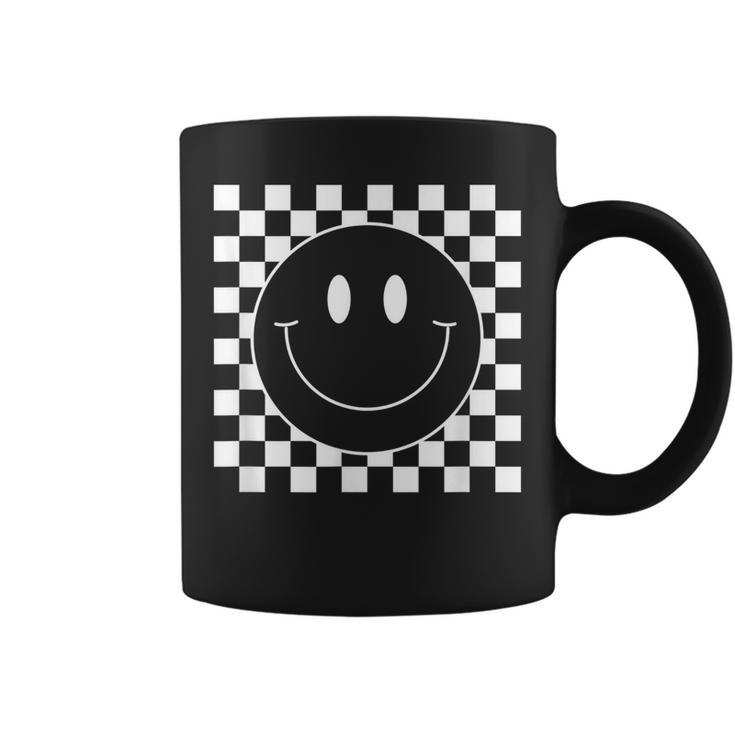 White Checkered Smile Face Cute Smiling Face Kids Fun Coffee Mug | Mazezy