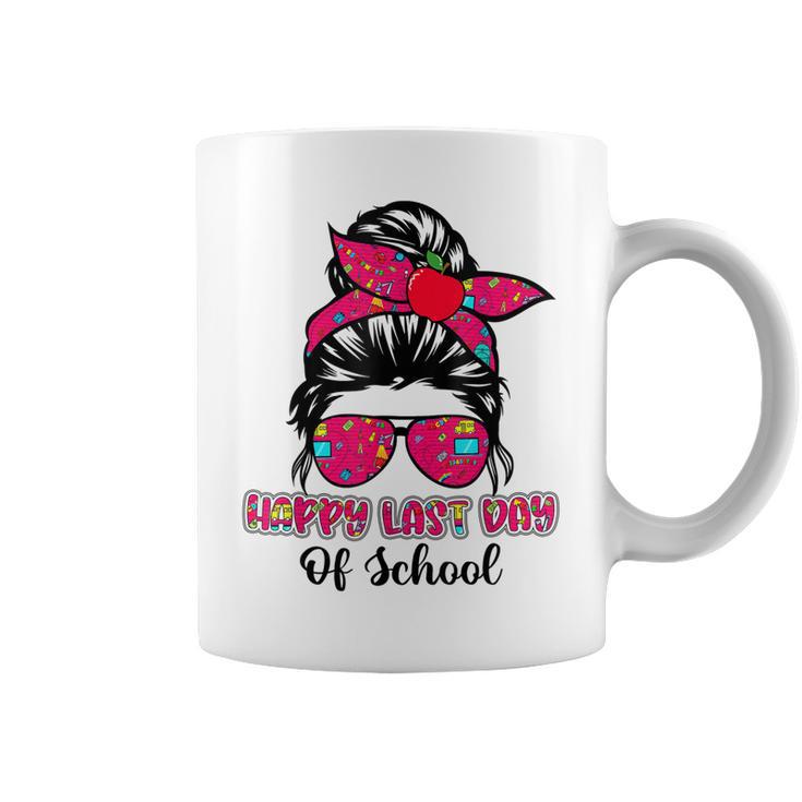 Happy Last Day Of School Messy Bun Girl Graduation Students Coffee Mug ...