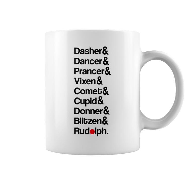 Santa Claus Reindeer Names List Funny Christmas Sleigh Coffee Mug | Mazezy