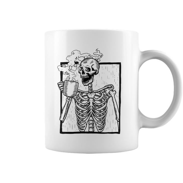 Skeleton Vintage Picture With Smiling Skull Drinking Coffee Drinking s ...