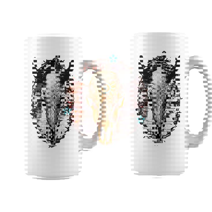 Western Boho Cow Bull Skul Rodeo Girl Coffee Mug | Mazezy
