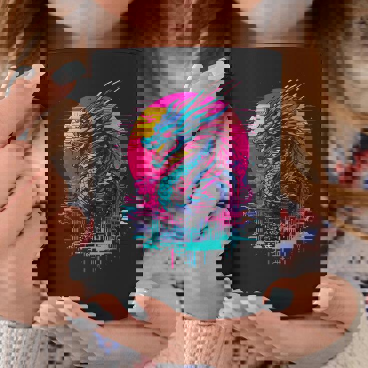 Cyberpunk Dragon Retro Futuristic Outrun Synthwave Coffee Mug - Seseable