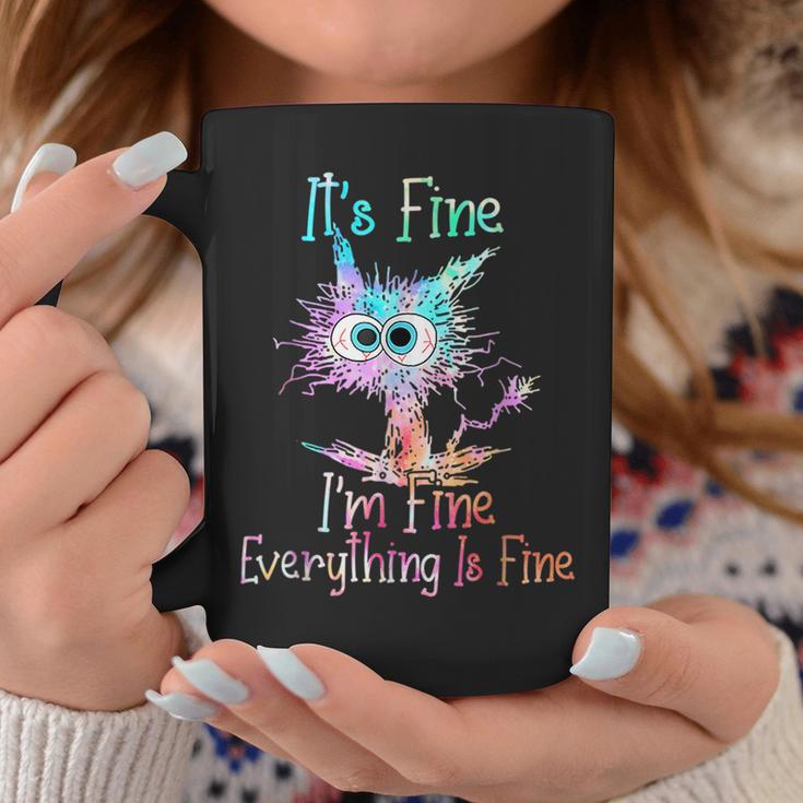 Its Fine Im Fine Everything Is Fine Funny Tie Dye Cat Coffee Mug | Mazezy