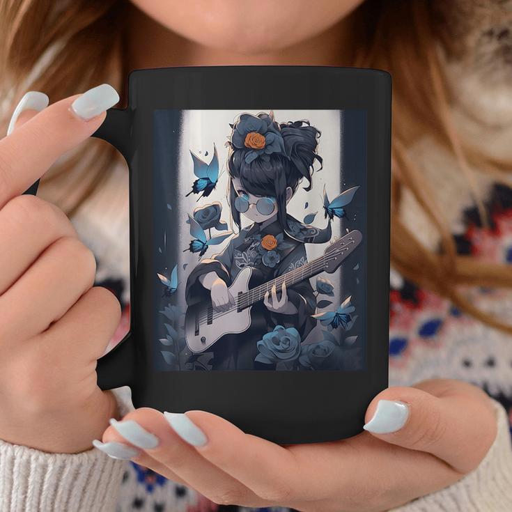 Rebellious Riffs Retro Music Anime Girl Coffee Mug | Mazezy