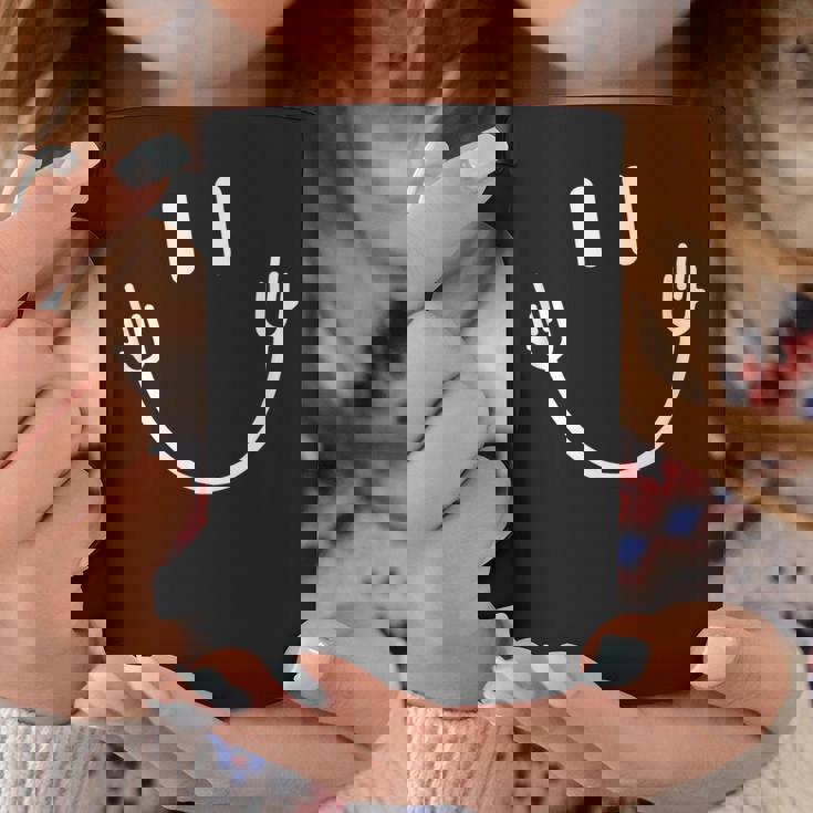 Smile Face Middle Finger Funny Sarcasm Meme Quote Coffee Mug | Mazezy