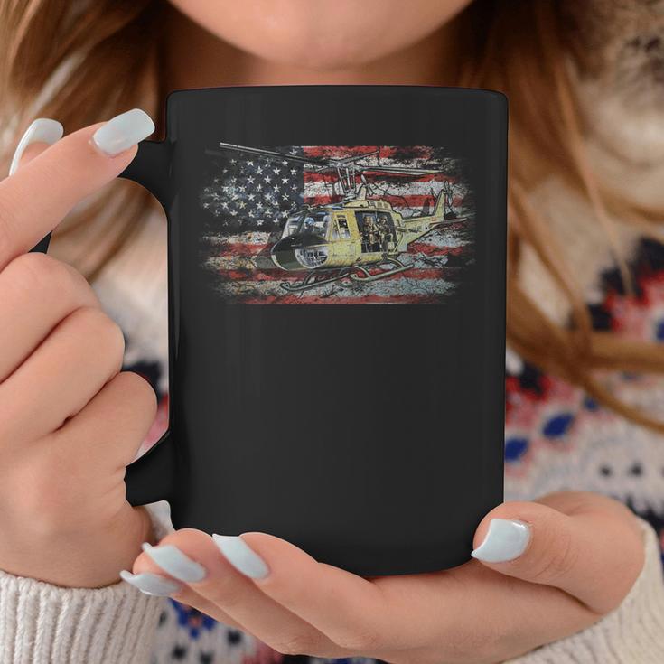 Uh-1 Huey Helicopter American Flag Veteran Coffee Mug | Mazezy