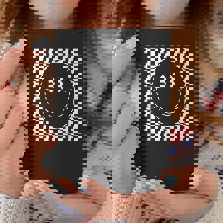 White Checkered Smile Face Cute Smiling Face Kids Fun Coffee Mug | Mazezy