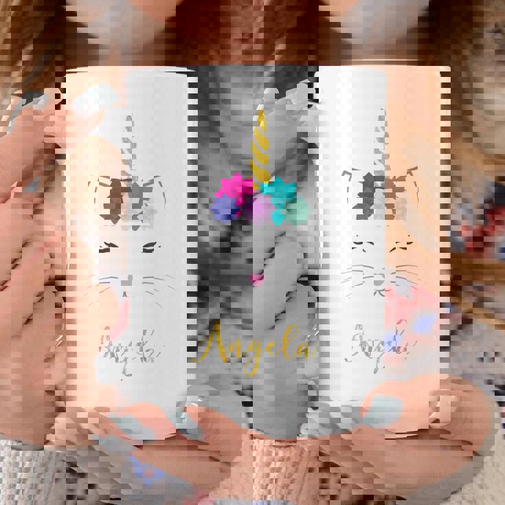 Angela Name Personalized Cat Unicorn Coffee Mug | Mazezy