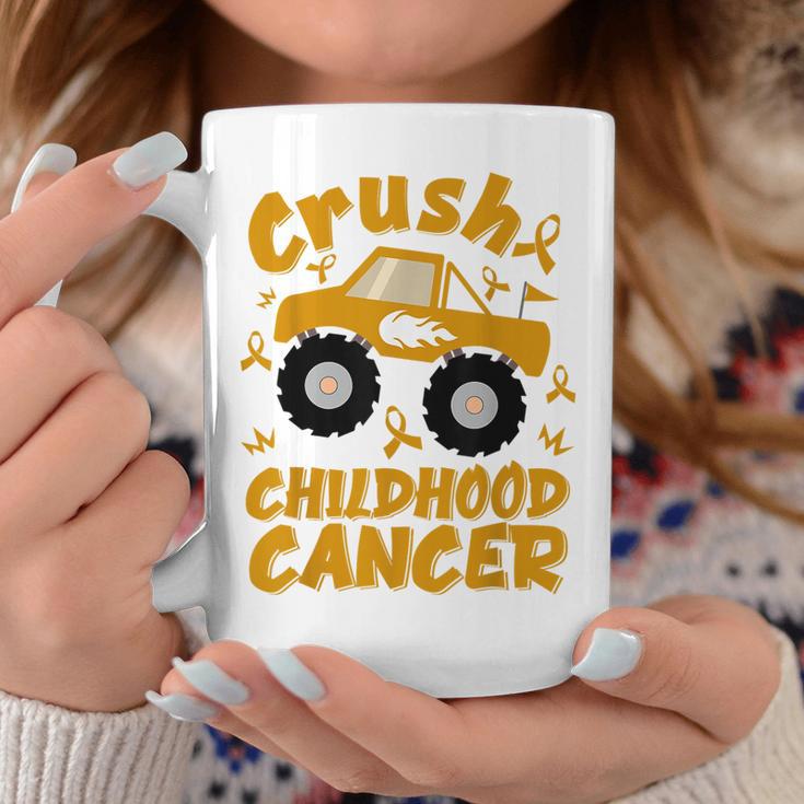 Crush Childhood Cancer Awareness Monster Truck & Gold Ribbon Coffee Mug ...