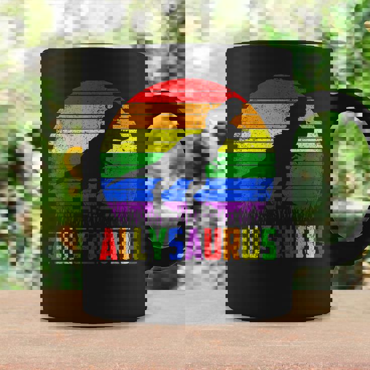 Ally Saurus Dinosaur Lgbt Flag Gay Pride Retro Lgbtq Rainbow Coffee Mug ...