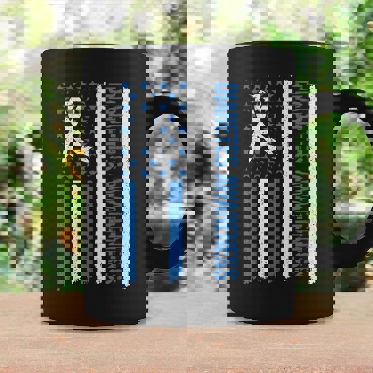 Diabetes Awareness Month American Flag Ribbon Coffee Mug | Mazezy