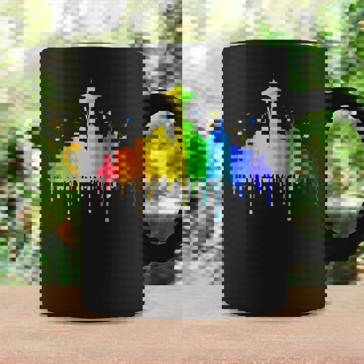 Seattle Skyline - Rainbow Space Needle Gay Pride Month Gift Coffee Mug ...