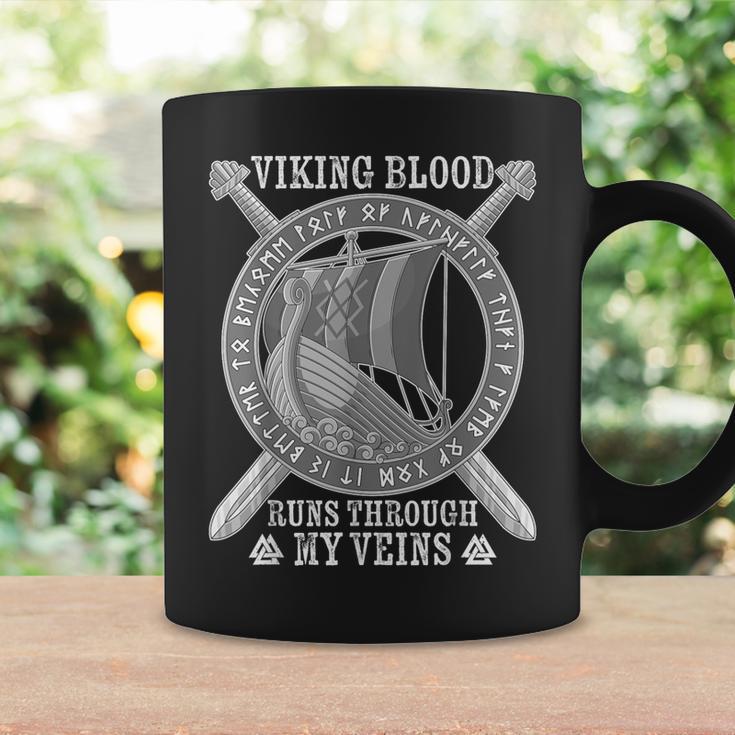 Viking Blood Runs Through My Veins Norse Viking Ship Coffee Mug - Seseable