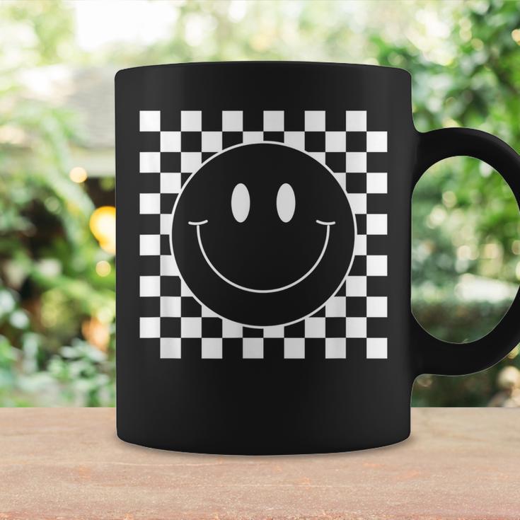 White Checkered Smile Face Cute Smiling Face Kids Fun Coffee Mug | Mazezy