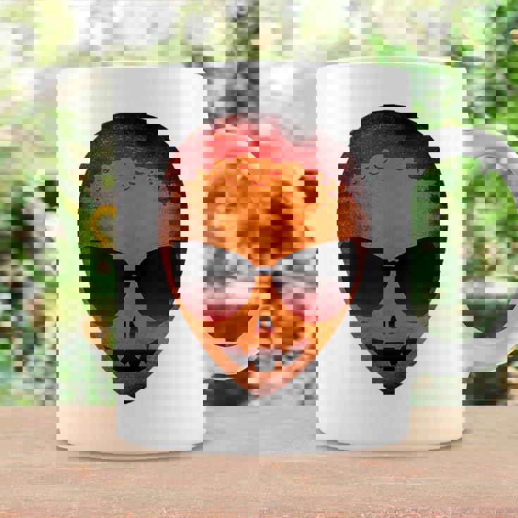 Halloween Scary Moon Face Alien Head In Pumpkin Color Themed Coffee Mug ...