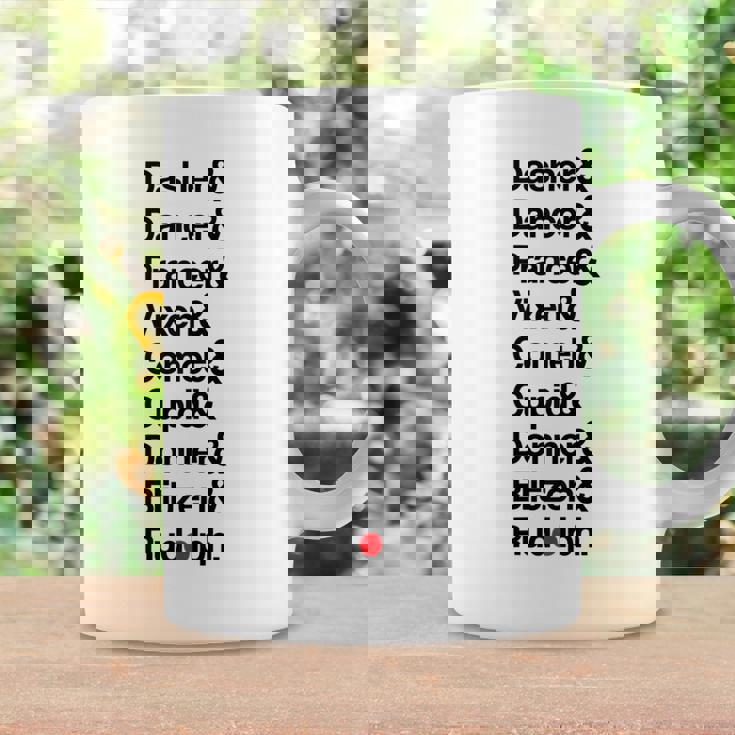 Santa Claus Reindeer Names List Funny Christmas Sleigh Coffee Mug | Mazezy