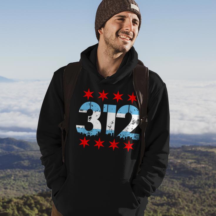312 Chicago Area Code City Skyline Flag Distressed Hoodie | Mazezy