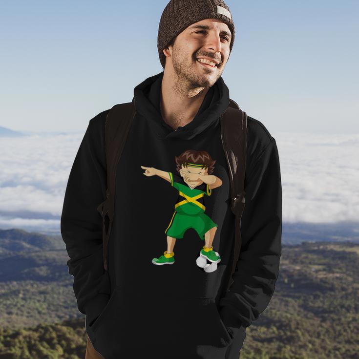 Jamaica Soccer Football Dab Dabbing Boy With Jersey Hoodie | Mazezy