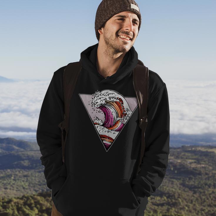 Lesbian Pride Flag Ocean Wave Gay Pride Month Sapphic Lgbt Hoodie | Mazezy