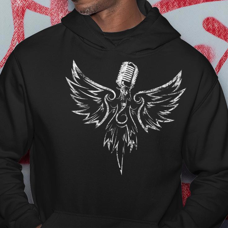 Heavy Metal Rock Graphic Angel Wings Mic Goth Rocker Vintage Hoodie ...