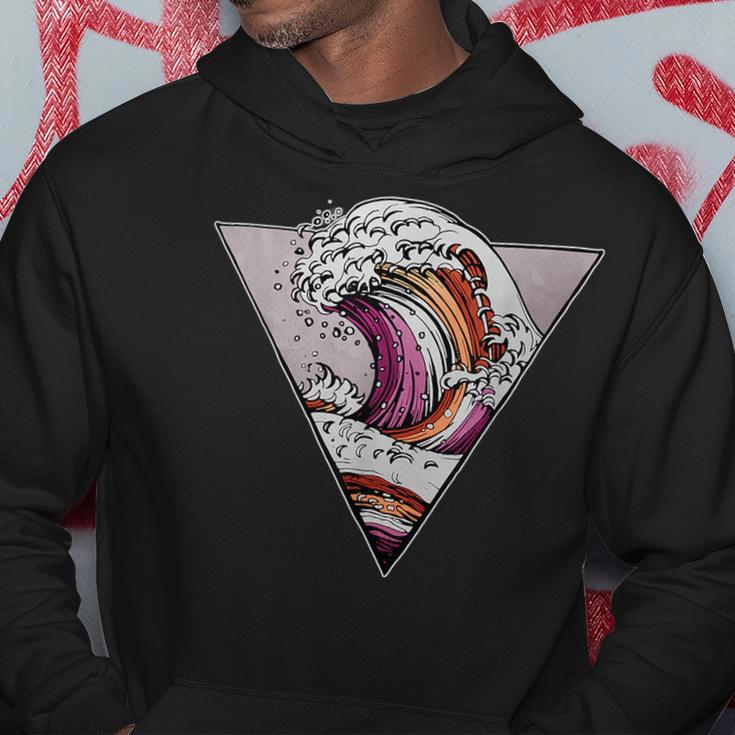 Lesbian Pride Flag Ocean Wave Gay Pride Month Sapphic Lgbt Hoodie | Mazezy
