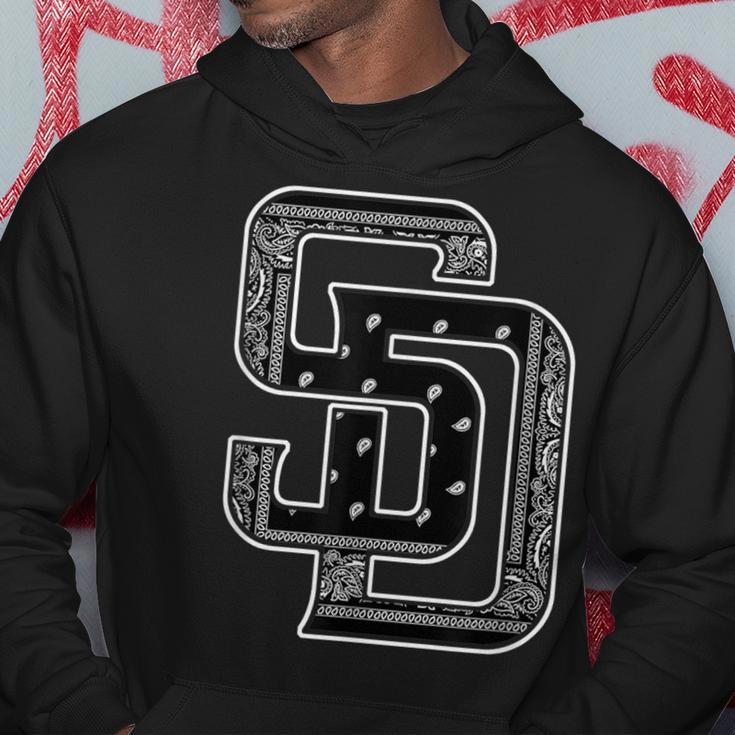 Sd San Diego Black Bandana Design Hoodie - Seseable