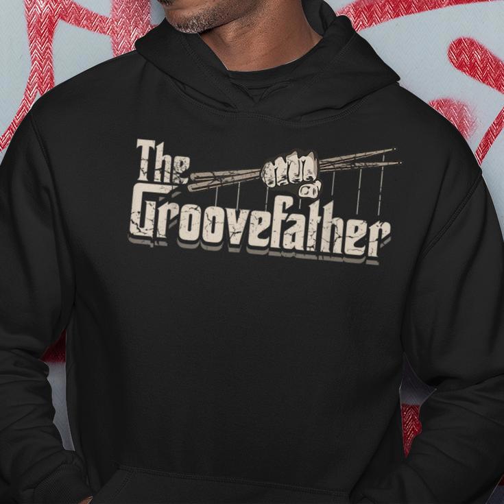 The Groovefather Vintage Drums Drumming Gifts Band Drummer Hoodie | Mazezy